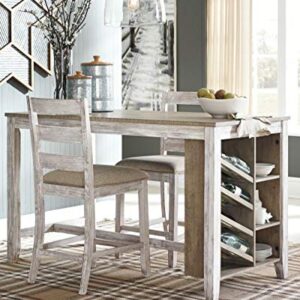 Signature Design by Ashley Skempton Farmhouse 36" Counter Height Dining Table with Storage & Wine Rack, Whitewash