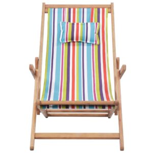 vidaXL Beach Sling Patio Chair, Outdoor Folding Deck Chair with Solid Wooden Frame, Patio Lounge Chair for Balcony, Fabric and Wooden Frame Multicolor