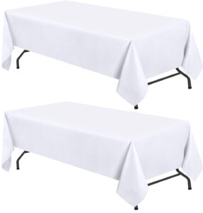 wealuxe white table cloths for 8 foot rectangle tables, 2-pack, 60x126 inches, water, stain and wrinkle resistant, 200 gsm washable poly fabric tablecloths rectangular, elegant and durable