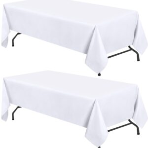 WEALUXE White Table Cloths for 8 Foot Rectangle Tables, 2-Pack, 60x126 inches, Water, Stain and Wrinkle Resistant, 200 GSM Washable Poly Fabric Tablecloths Rectangular, Elegant and Durable