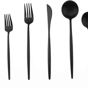 Gugrida 20-Piece 18/10 Stainless Steel Flatware Silverware, Luxury Dinnerware Set Travel Cutlery Tableware Include Knife Fork Spoon Service for 4,Healthy & Eco-Friendly Dishwasher Safe (Black Matte)