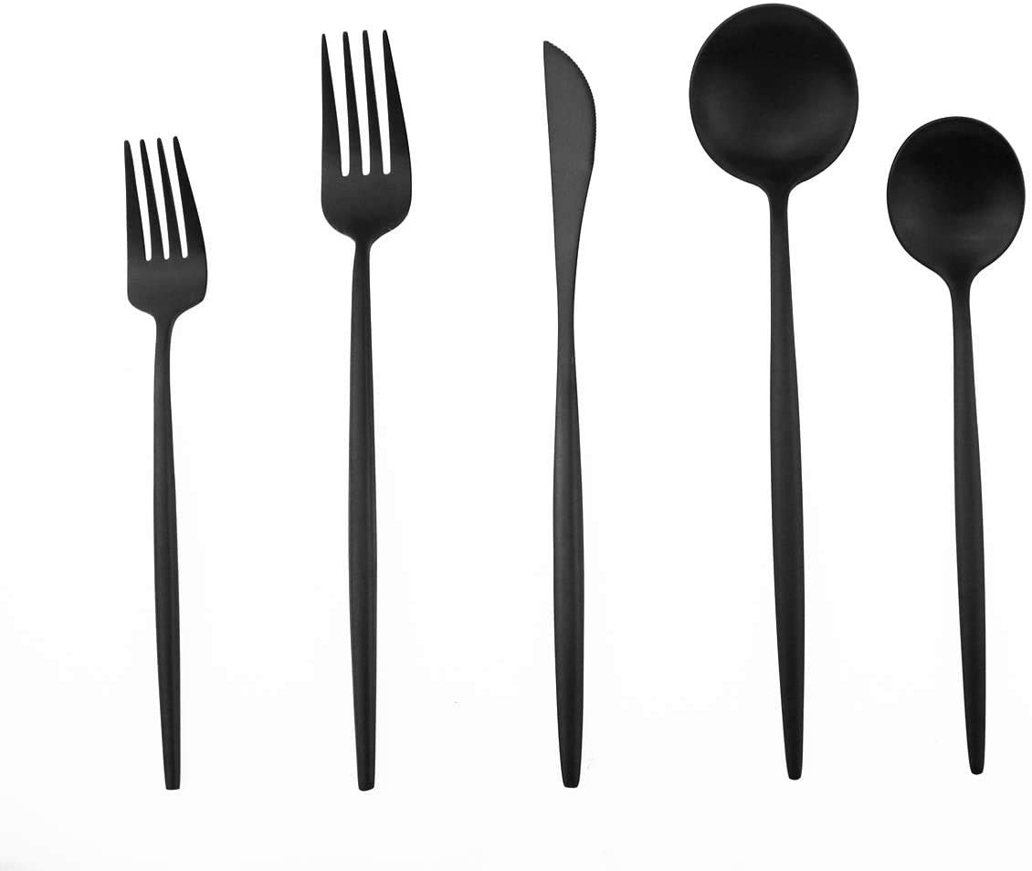 Gugrida 20-Piece 18/10 Stainless Steel Flatware Silverware, Luxury Dinnerware Set Travel Cutlery Tableware Include Knife Fork Spoon Service for 4,Healthy & Eco-Friendly Dishwasher Safe (Black Matte)