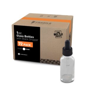 The Bottle Depot - 72 Pack - 1 oz Glass Bottle with Dropper - Black Frosted - 20-400 Neck Finish - Boston Round Bottles - UV Rays Protection