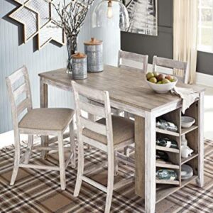 Signature Design by Ashley Skempton Farmhouse 36" Counter Height Dining Table with Storage & Wine Rack, Whitewash