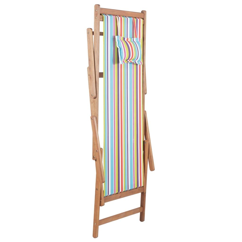 vidaXL Beach Sling Patio Chair, Outdoor Folding Deck Chair with Solid Wooden Frame, Patio Lounge Chair for Balcony, Fabric and Wooden Frame Multicolor