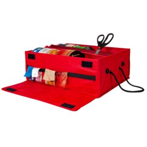 [Ribbons Storage Box] - Holds Ribbon Rolls Size Small Through Extra Large | Ribbon Dispenser for Each Spool | Gift Wrap Accessories Pouch to Hold Scissors, Bows, Tape, and More (Red)