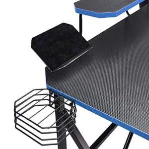 Amazon Basics Rectangular Gaming Computer Desk With Storage For Controller, Headphone & Speaker, Blue & Black, 23.4" D x 51" W x 35.9" H