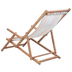 vidaXL Beach Sling Patio Chair, Outdoor Folding Deck Chair with Solid Wooden Frame, Patio Lounge Chair for Balcony, Fabric and Wooden Frame Multicolor