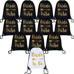 maitys 12 pieces bride drawstring bags bachelorette party drawstring backpacks for bridal shower wedding party bridesmaids supplies gift bag (black)