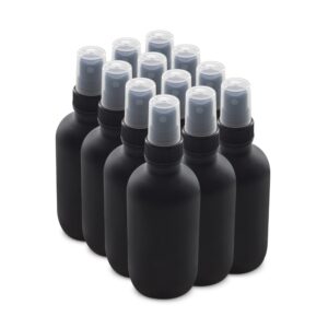 the bottle depot - 12 pack - 4 oz glass spray bottle - black frosted - 22-400 neck finish - boston round bottles - uv rays protection