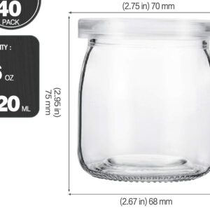 KAMOTA Glass Jars, 40 PACK 6 oz Clear Yogurt Jars With PE Lids, Glass Pudding Jars Yogurt Jars Ideal for Jam, Honey, Wedding Favors, Shower Favors(200ml)