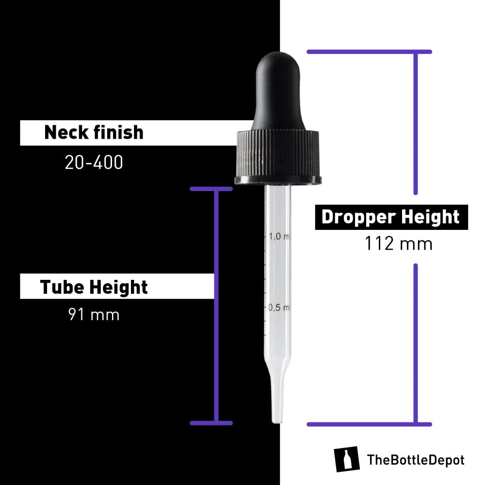 The Bottle Depot - 24 Pack - 2 oz Glass Bottle with Dropper - Clear Amber - 20-400 Neck Finish - Boston Round Bottles - UV Rays Protection