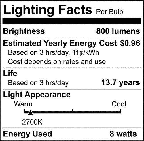 Satco S29879 8 Watt A19 LED; Clear; Medium Base; 2700K; 800 Lumens; 120 Volt 6-Pack California Compliant