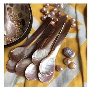 DUEBEL Set of 6 Pink Mother of Pearl 4.5 inch / 11cm MOP Caviar Spoons W Round Handle for Caviar Serving or Egg Serving