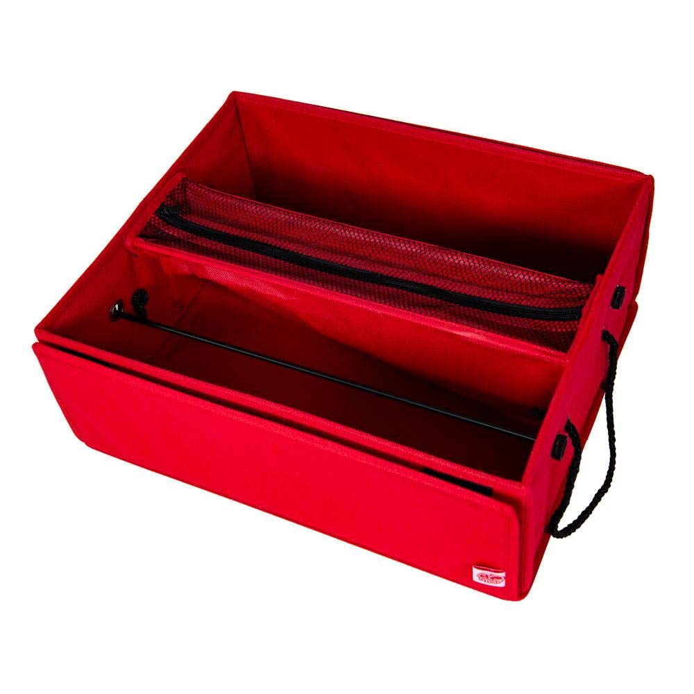 [Ribbons Storage Box] - Holds Ribbon Rolls Size Small Through Extra Large | Ribbon Dispenser for Each Spool | Gift Wrap Accessories Pouch to Hold Scissors, Bows, Tape, and More (Red)