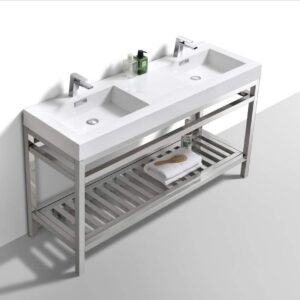 Cisco 60" Double Sink Stainless Steel Console with Acrylic Sink - Chrome