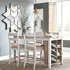 Signature Design by Ashley Skempton Farmhouse 36" Counter Height Dining Table with Storage & Wine Rack, Whitewash