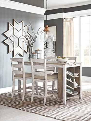 Signature Design by Ashley Skempton Farmhouse 36" Counter Height Dining Table with Storage & Wine Rack, Whitewash