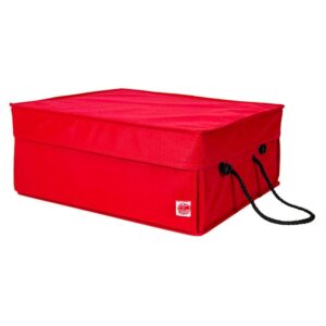 [Ribbons Storage Box] - Holds Ribbon Rolls Size Small Through Extra Large | Ribbon Dispenser for Each Spool | Gift Wrap Accessories Pouch to Hold Scissors, Bows, Tape, and More (Red)