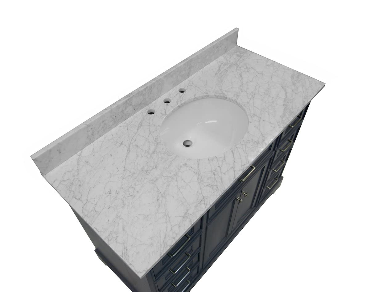 Aria 48-inch Bathroom Vanity (Carrara/Weathered Gray): Includes Weathered Gray Cabinet with Authentic Italian Carrara Marble Countertop and White Ceramic Sink