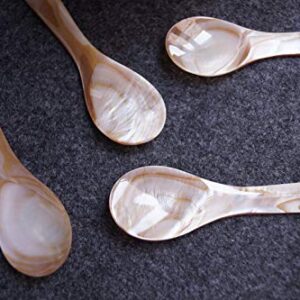 DUEBEL Set of 6 Pink Mother of Pearl 4.5 inch / 11cm MOP Caviar Spoons W Round Handle for Caviar Serving or Egg Serving