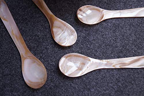 DUEBEL Set of 6 Pink Mother of Pearl 4.5 inch / 11cm MOP Caviar Spoons W Round Handle for Caviar Serving or Egg Serving