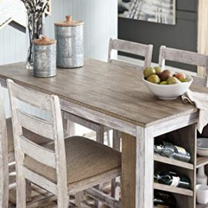 Signature Design by Ashley Skempton Farmhouse 36" Counter Height Dining Table with Storage & Wine Rack, Whitewash