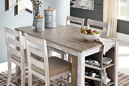 Signature Design by Ashley Skempton Farmhouse 36" Counter Height Dining Table with Storage & Wine Rack, Whitewash