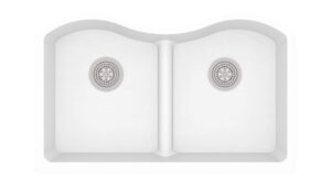 winpro white granite quartz 33" x 22" x 10", 50/50 double bowl undermount sink with aqua divide