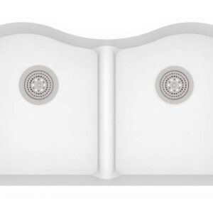 Winpro White Granite Quartz 33" x 22" x 10", 50/50 Double Bowl Undermount Sink with Aqua Divide