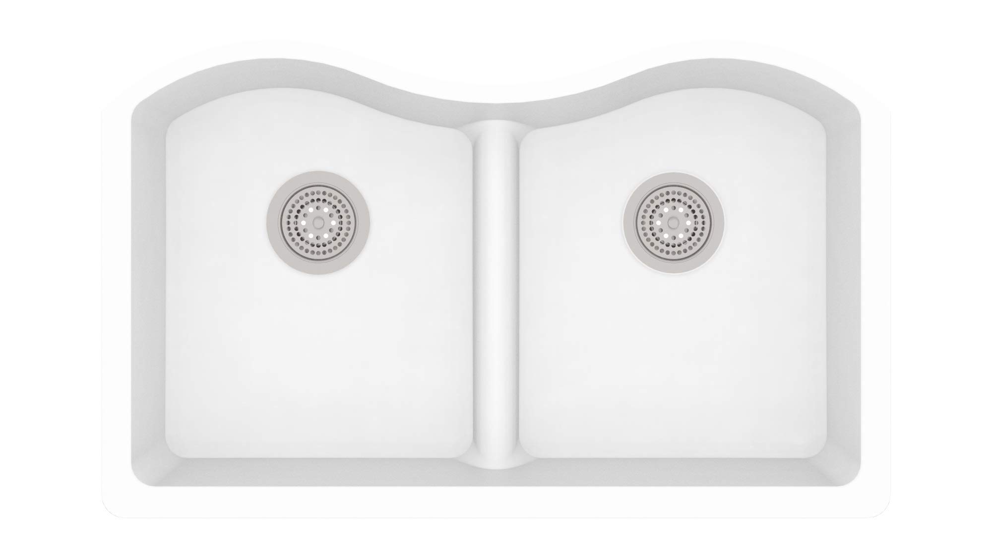 Winpro White Granite Quartz 33" x 22" x 10", 50/50 Double Bowl Undermount Sink with Aqua Divide