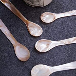 DUEBEL Set of 6 Pink Mother of Pearl 4.5 inch / 11cm MOP Caviar Spoons W Round Handle for Caviar Serving or Egg Serving