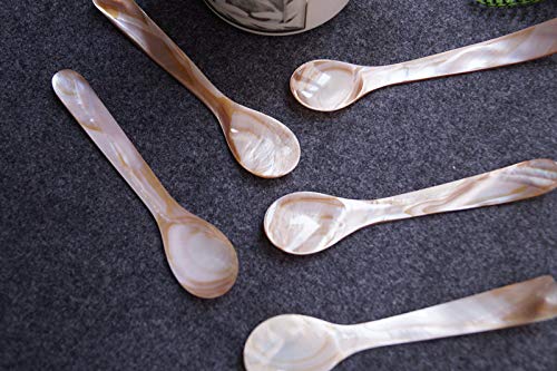 DUEBEL Set of 6 Pink Mother of Pearl 4.5 inch / 11cm MOP Caviar Spoons W Round Handle for Caviar Serving or Egg Serving