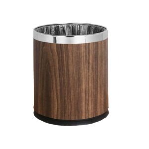 gohomeloby metal trash can, double cans top open without lid waste bin hotel office wastebasket (walnut leather silver ring)