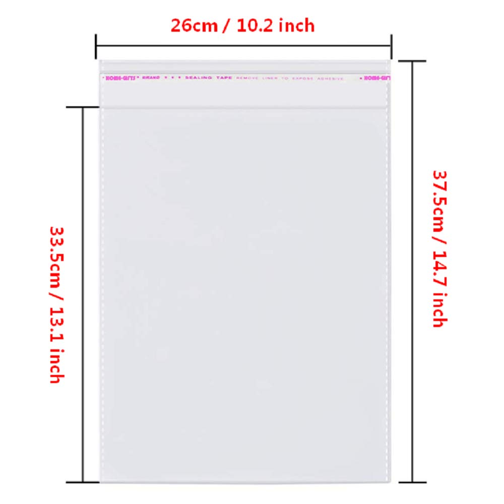 Borningfire 100 Pcs 10" x 13" Self Seal Clear Cellophane Bags Resealable Plastic Apparel Bags Perfect for Packaging Clothing, T-Shirt, Brochure, Prints, Handicraft Gift Bags