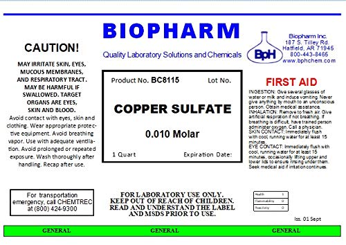 Copper Sulfate 0.010 M Solution | 1 Quart (950 mL)