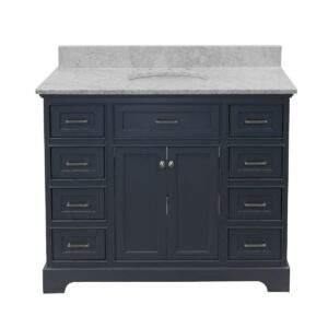 Aria 48-inch Bathroom Vanity (Carrara/Weathered Gray): Includes Weathered Gray Cabinet with Authentic Italian Carrara Marble Countertop and White Ceramic Sink