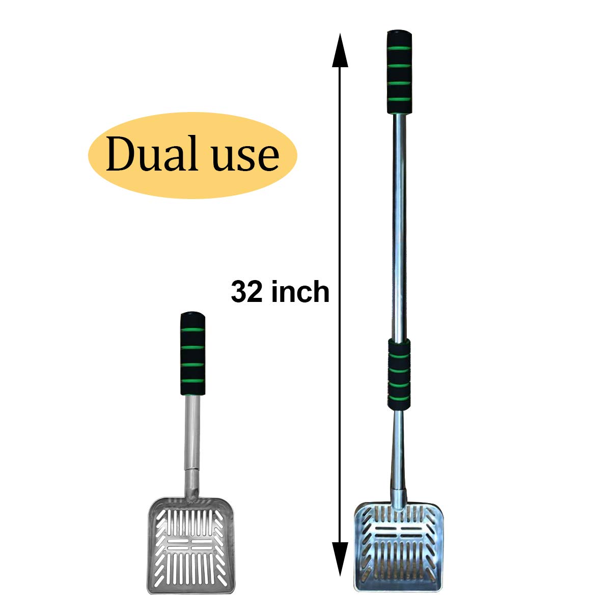 32 inch Cat Litter Scooper Metal Cat Litter Scoop Long Handle Cat Scoop Litter Box Scooper Non-Stick Aluminum Deep Shovel Litter Scoop Large Kitty Sifter Scoop Manages Big Clumps of Multi-Cat Families