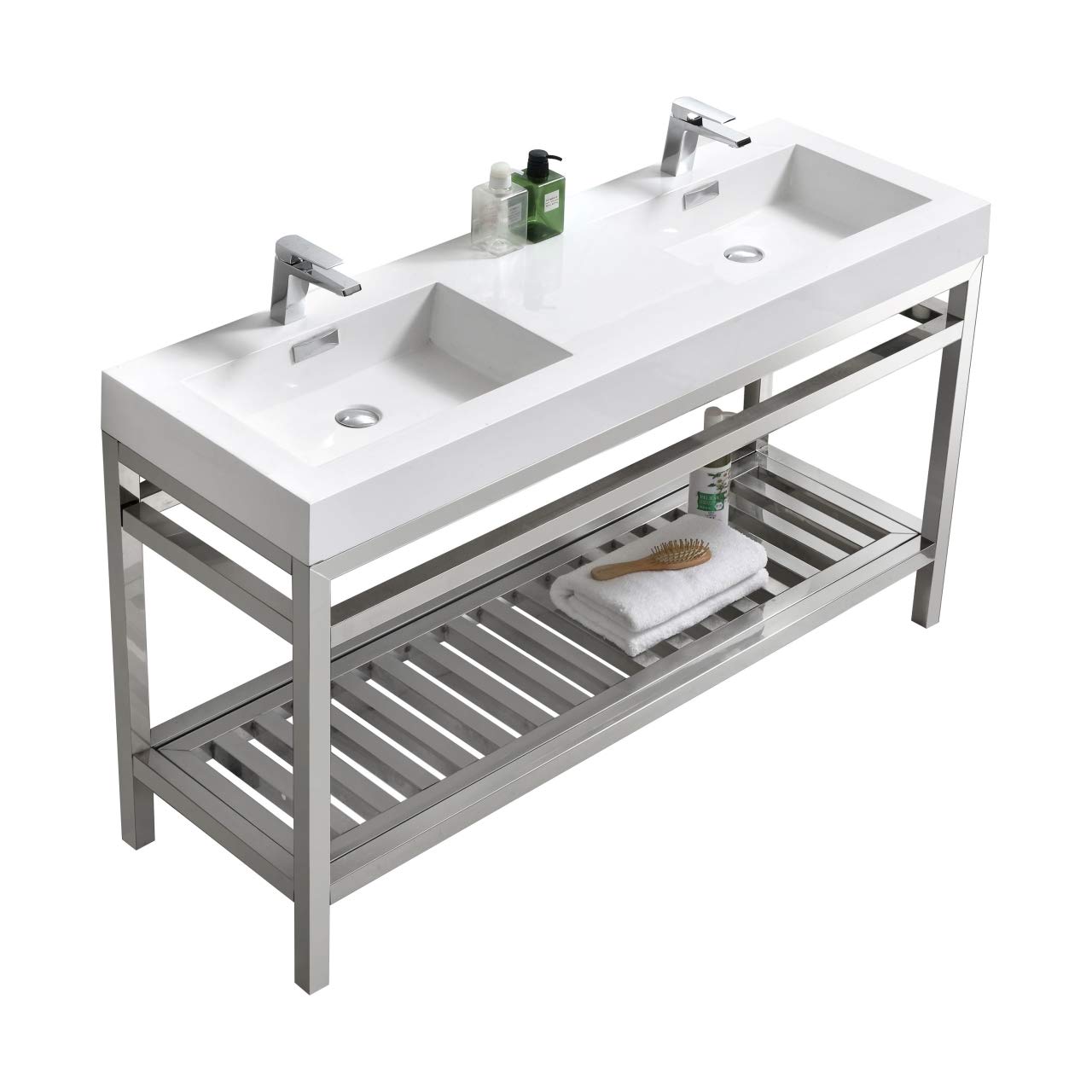 Cisco 60" Double Sink Stainless Steel Console with Acrylic Sink - Chrome