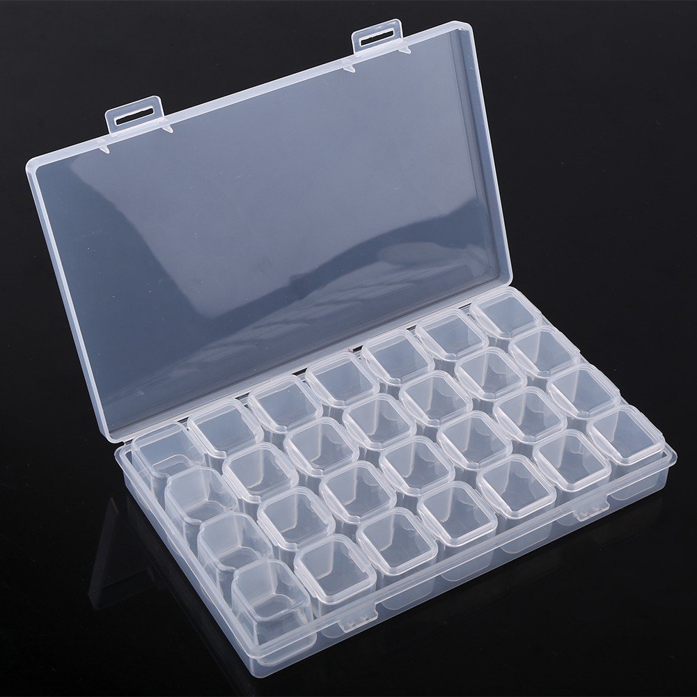 28 Grids Storage Box, Diamond Painting Boxes, Clear Plastic Jewelry Box Organizer with Adjustable Dividers, Weekly Pill Organizer Travel 7 Days Pill Box 28 Compartments 4 Times a Day