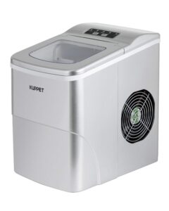 kuppet ice maker machine for countertop, portable automatic ice maker with lcd display, 9 ice cubes ready in 6min, 26 lbs/day - for parties/home/office/bar, ice scoop and basket (silver)