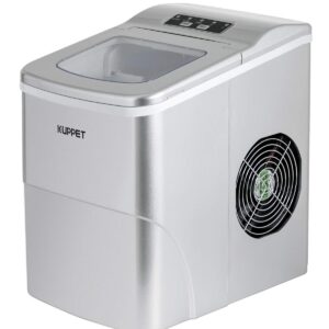 KUPPET Ice Maker Machine for Countertop, Portable Automatic Ice Maker with LCD Display, 9 Ice Cubes Ready in 6min, 26 lbs/Day - for Parties/Home/Office/Bar, Ice Scoop and Basket (Silver)