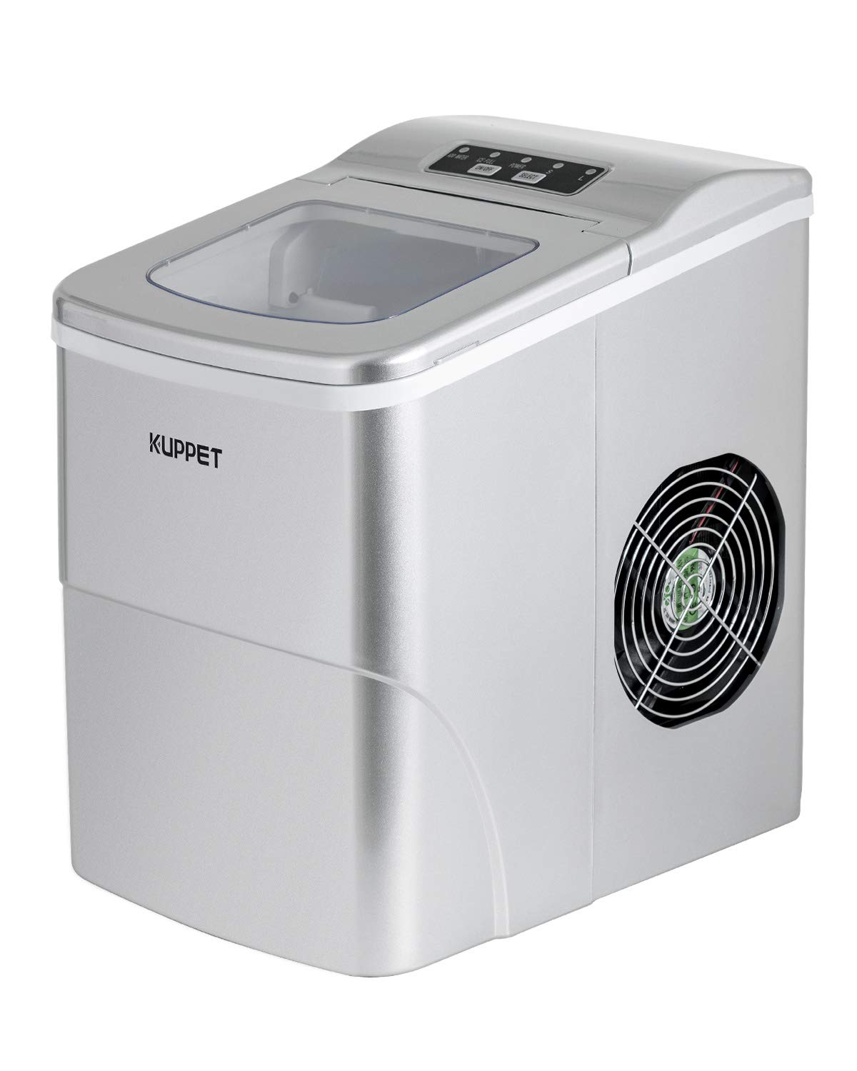 KUPPET Ice Maker Machine for Countertop, Portable Automatic Ice Maker with LCD Display, 9 Ice Cubes Ready in 6min, 26 lbs/Day - for Parties/Home/Office/Bar, Ice Scoop and Basket (Silver)