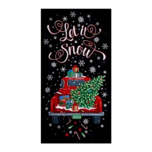 timeless treasures let it snow 24'' red truck christmas panel black