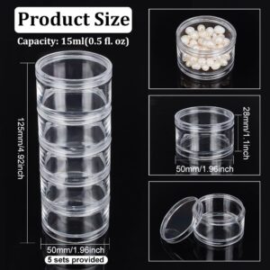 BENECREAT 15G/15ML Stackable Round Plastic Containers 5 Column(5 Layer/Column) Bead Storage Jars for Seed Beads, Nail Art Glitters, Diamond Drills