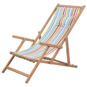 vidaxl beach sling patio chair, outdoor folding deck chair with solid wooden frame, patio lounge chair for balcony, fabric and wooden frame multicolor