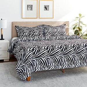 Blue Ridge Home Fashions Zebra Reversible 3 Piece Duvet Cover Set with Zebra Pillow Shams Brushed Microfiber-Soft Touch-Easy Care-Button Closure