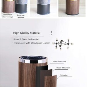 GohomeLoby Metal Trash Can, Double Cans Top Open Without Lid Waste Bin Hotel Office Wastebasket (Walnut Leather Silver Ring)