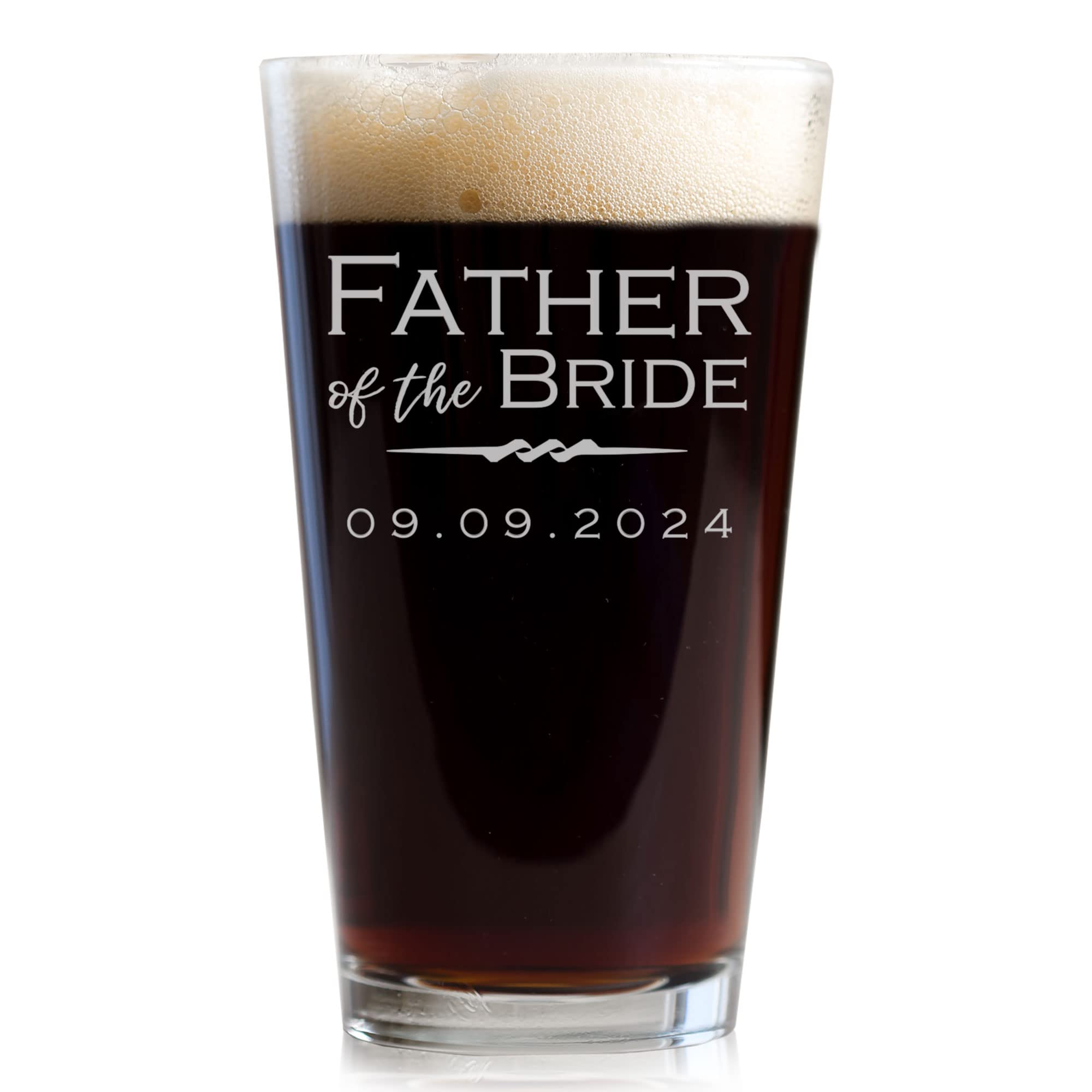 Lifetime Creations Engraved Personalized Father of the Bride Pint Glass - Personalized Father of the Bride 16 Ounce Beer Glass Wedding Gift for Parents