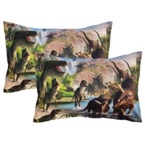 adasmile a & s 2 pieces kids pillow cases dinosaur world print standard size envelope pillowcases soft dinosaur pillow shams home decorative 20"x30"